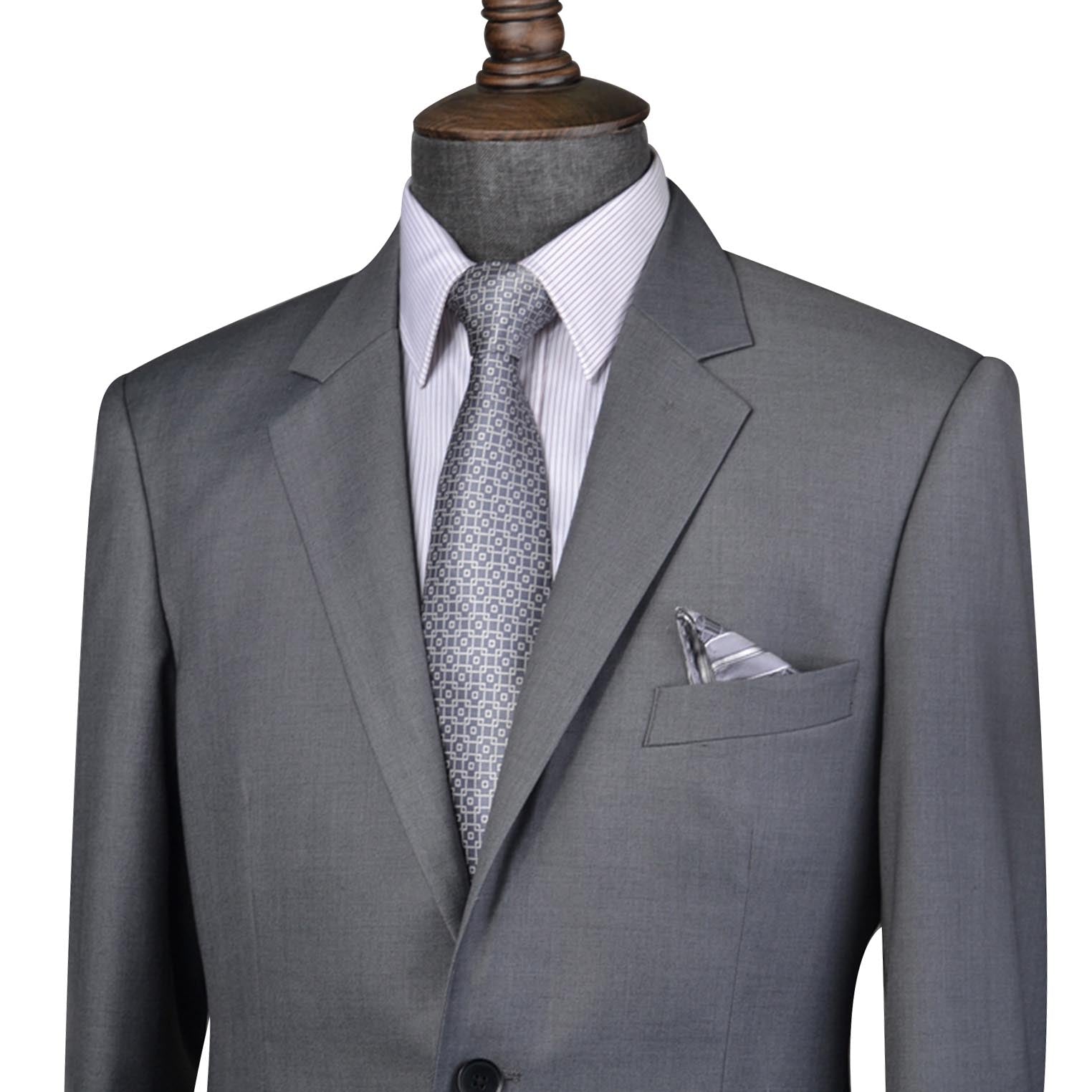 Grey Worsted Wool 2 Piece Suit Jacket and Pants