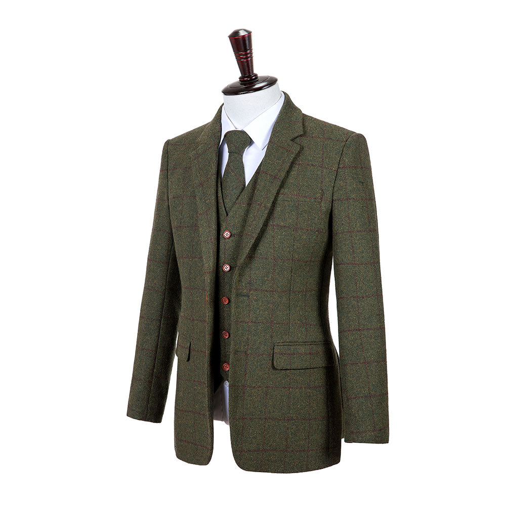 Olive Green Windowpane Tweed Jacket