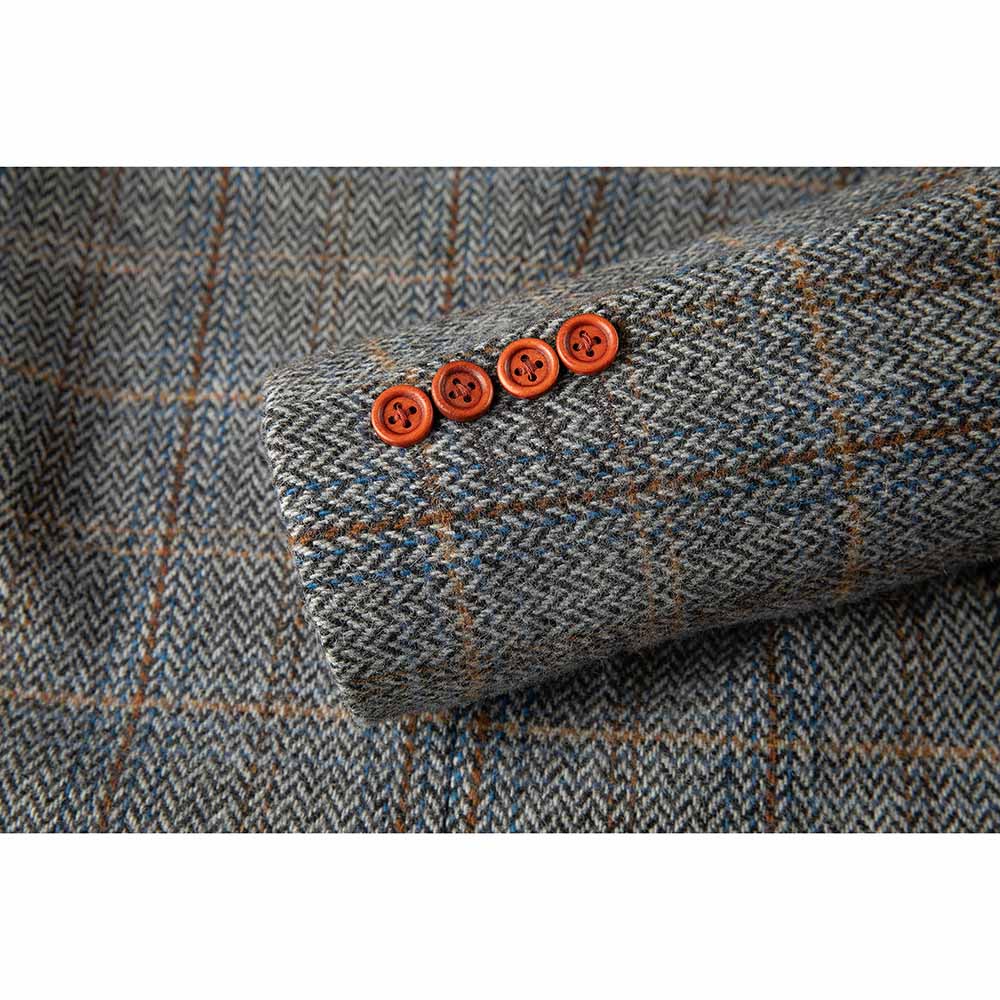 Grey Estate Herringbone Windowpane Tweed 3 Piece Suit
