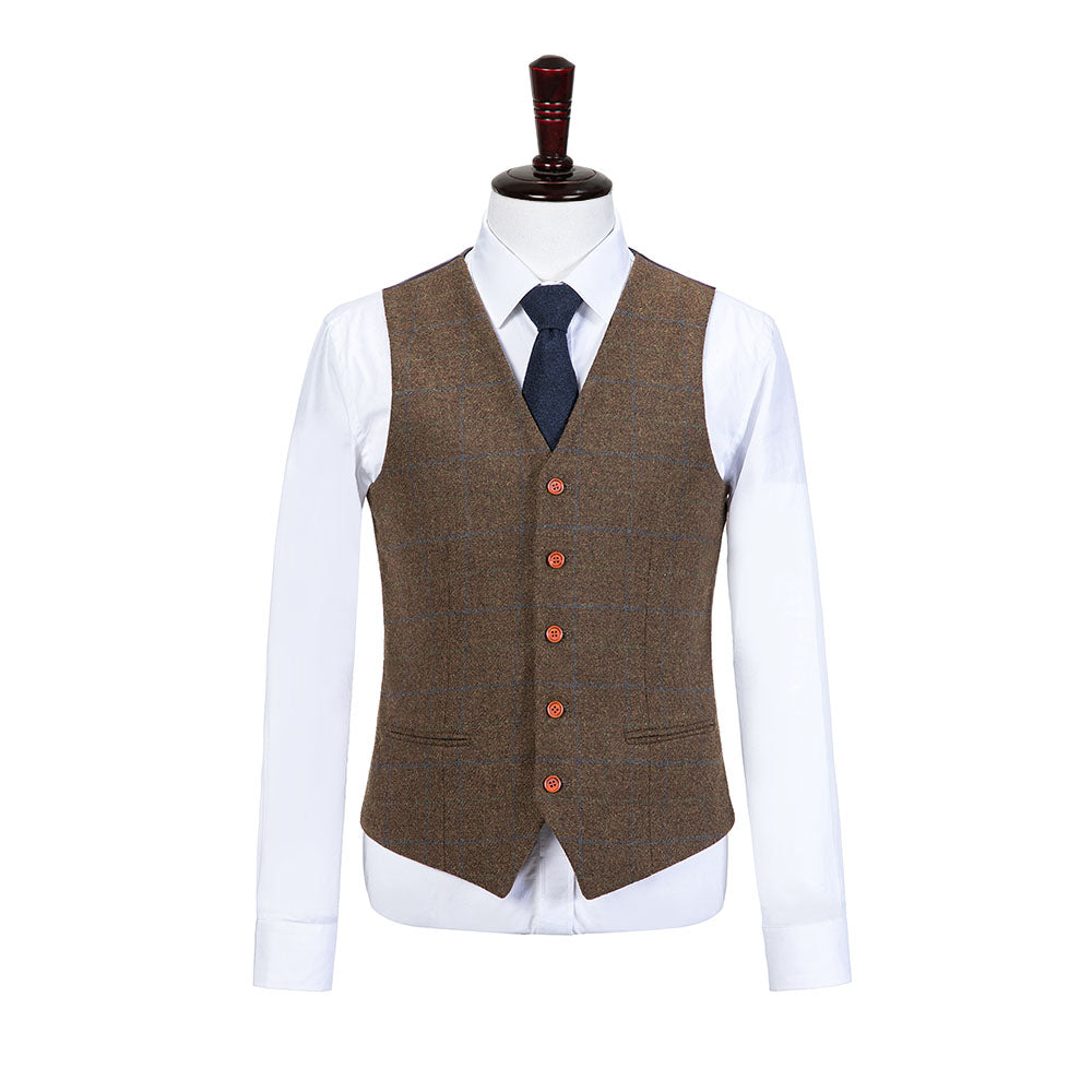 Brown Overcheck Tattersall Tweed 3 Piece Suit